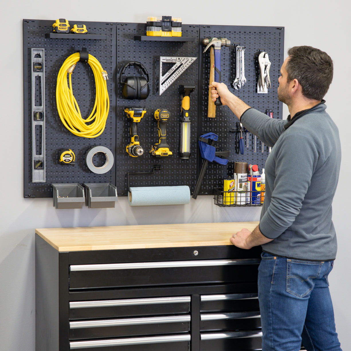 Industrial-Grade Pegboard Tool Storage System with 3 Panels and 14 ...