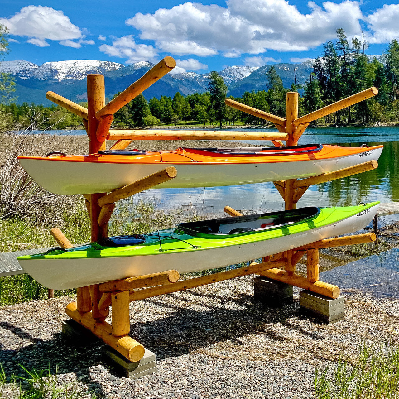 American Cedar Wood Log Kayak Rack, Rustic Kayak Storage, Outdoor ...