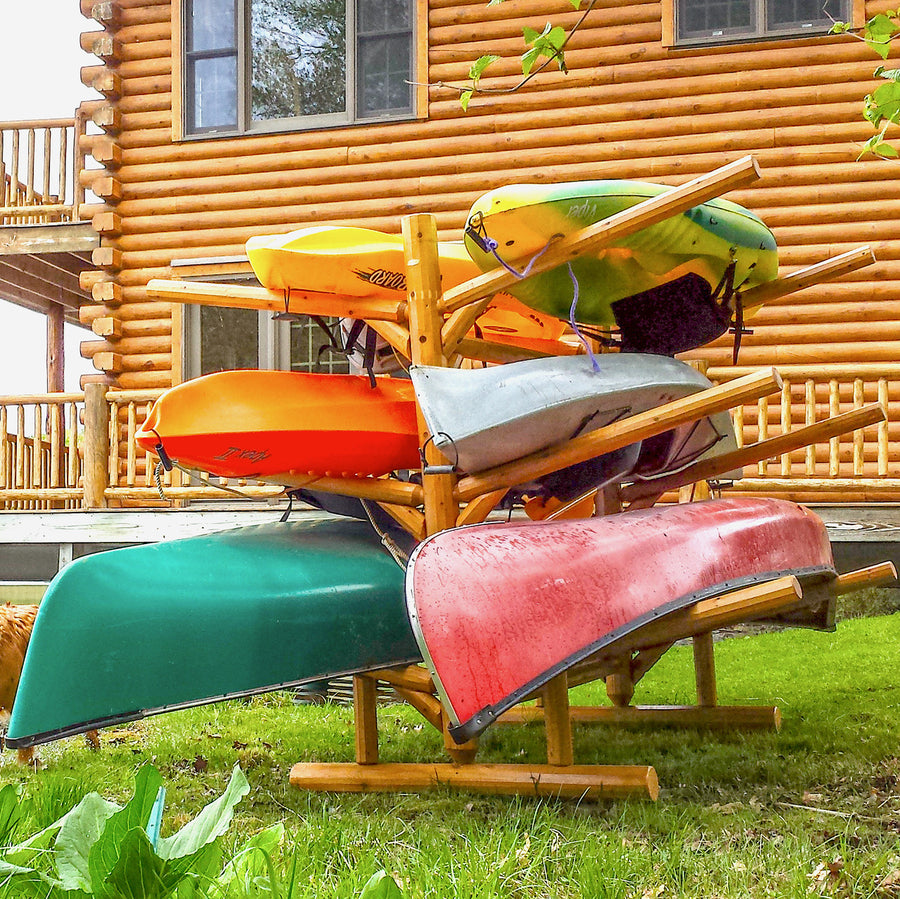 American Cedar Wood Log Kayak Rack, Rustic Kayak Storage, Outdoor ...