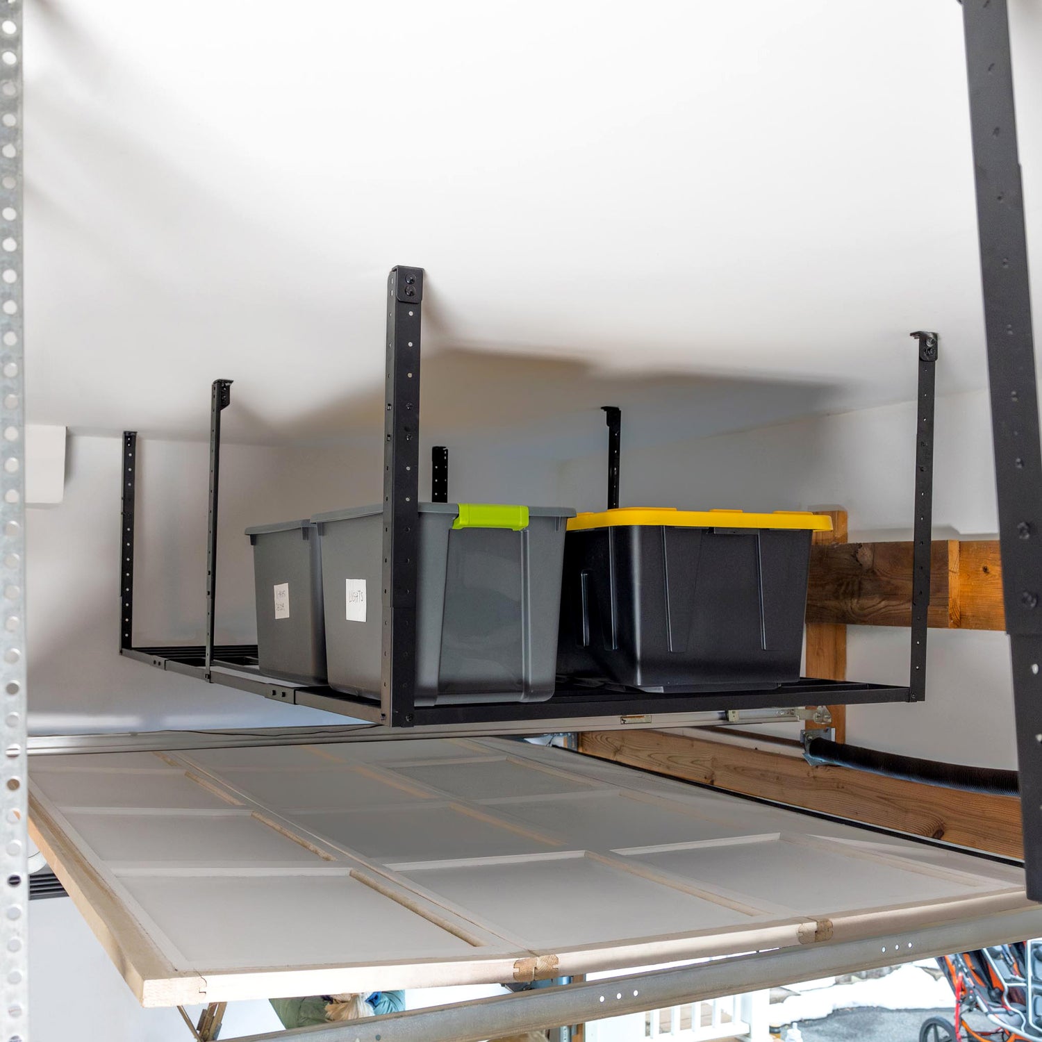 Overhead Ceiling Shelf, 6 Heavy-Duty Hooks for Bike, Garage Storage ...