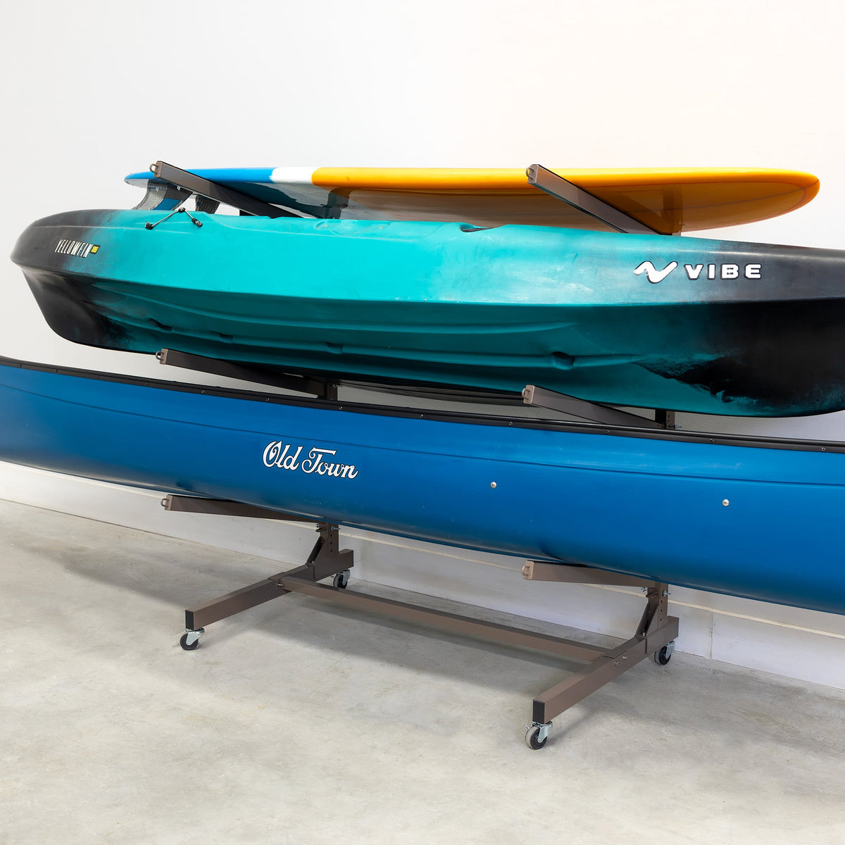 Rolling Kayak Stand, 3 Kayak Garage & Outdoor Storage Rack on Wheels ...