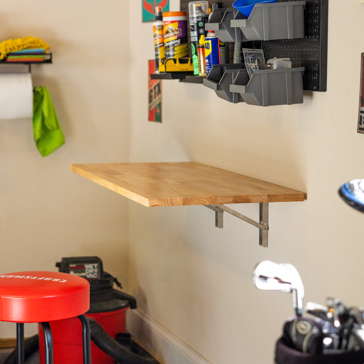 Space-Saving Foldaway Workbench, Wall-Mounted Butcher Block Table ...